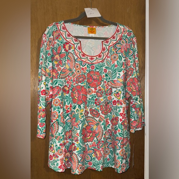 Ruby Rd. | Tops | Ruby Road Floral Bird Print Three Quarter Sleeve ...